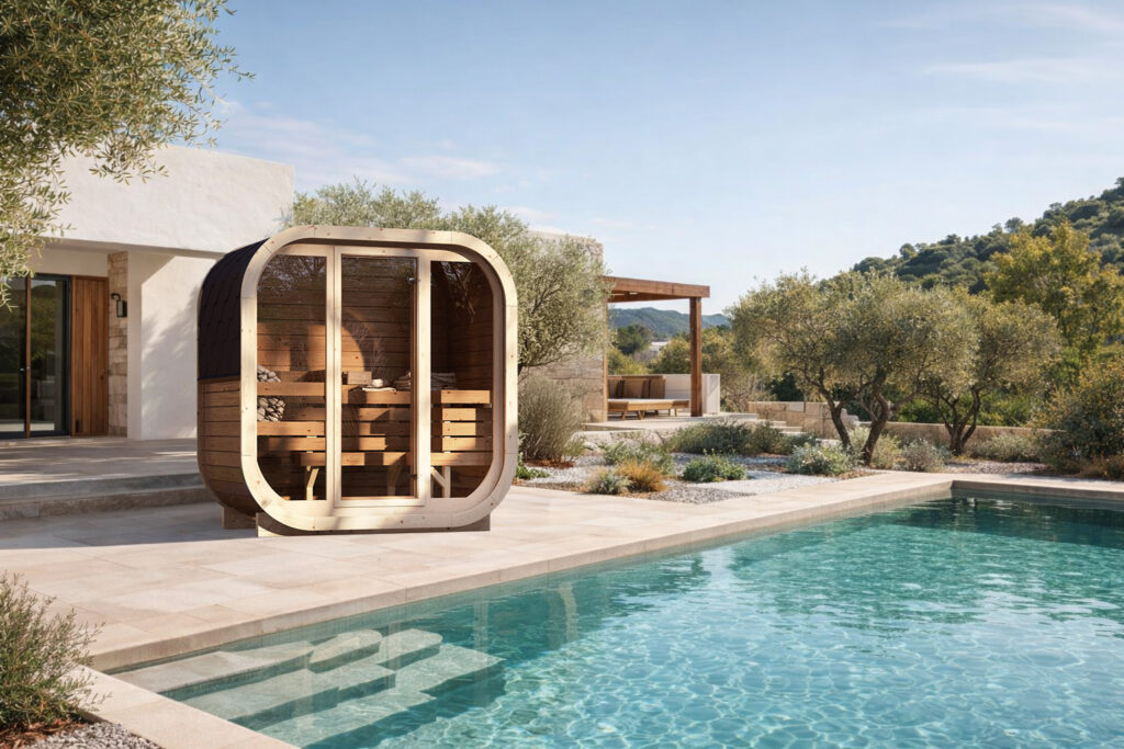 ILLI H2 thermowood outdoor cube sauna for 2-3 people - Capra Saunas